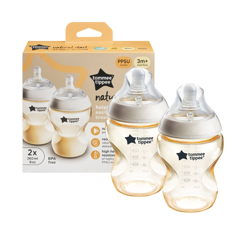 Natural Start 260ml PPSU 奶瓶附超級柔軟中流量奶嘴(兩個裝) – Tommee Tippee 香港官方網店